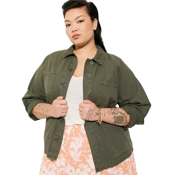 torrid | Jackets & Coats | Torrid Army Green Canvas Raglan Chore Jacket ...
